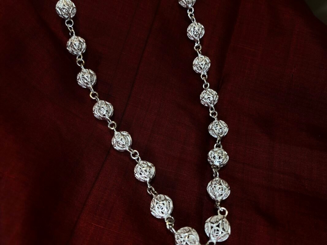 Gahenaz Pure Silver Filigree Long Ball Har Set